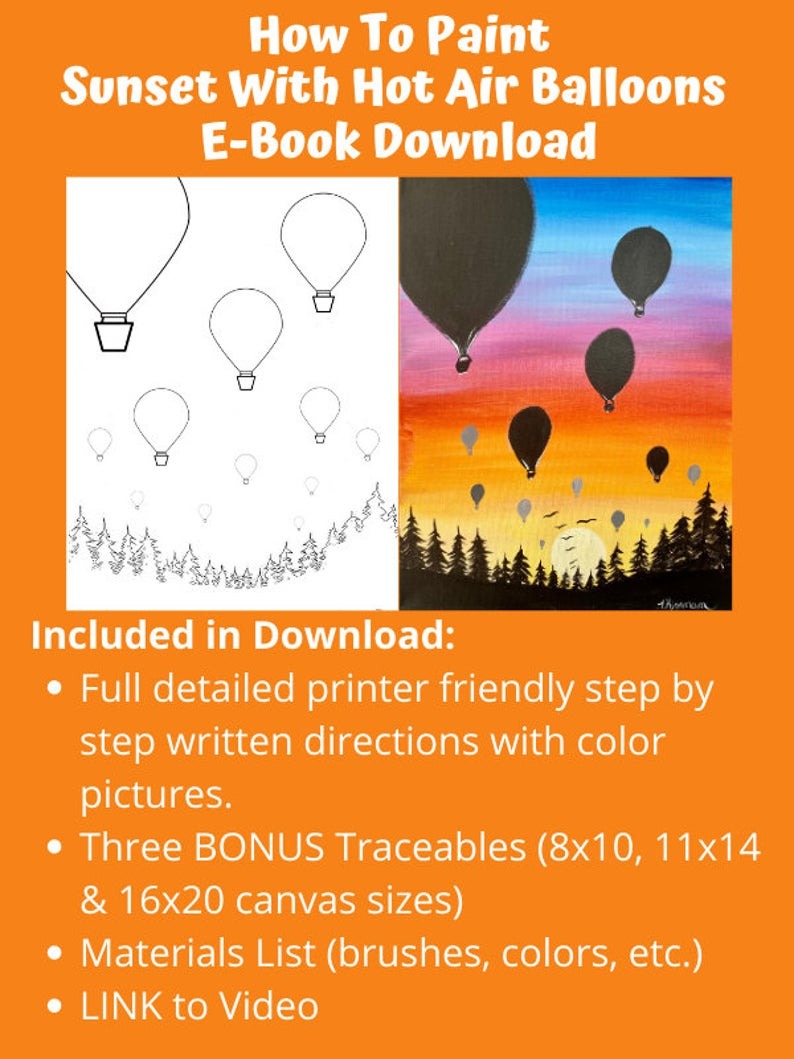 "Sunset Hot Air Balloons" PDF Download Acrylic Painting Tutorial